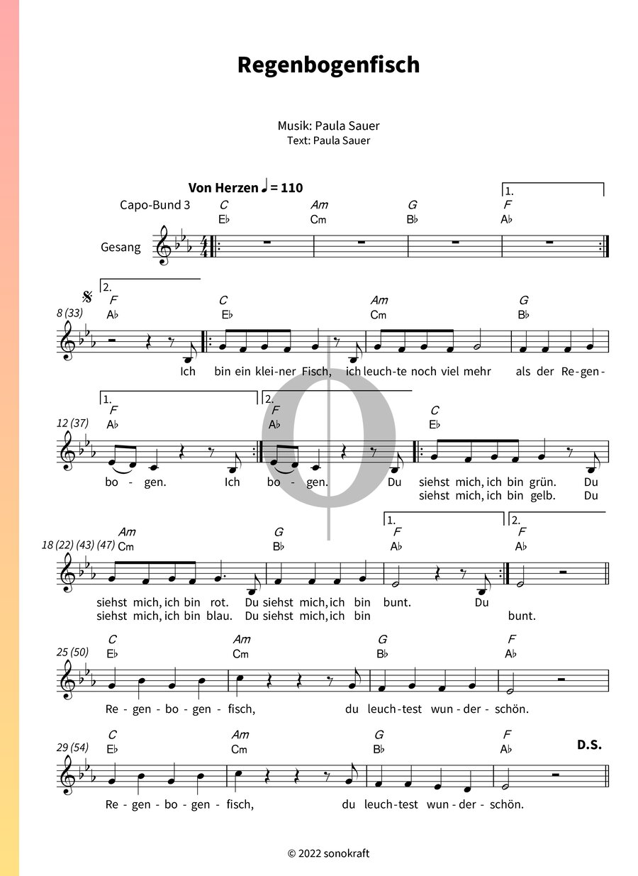 Regenbogenfisch (Paula Sauer) Piano Sheet Music - OKTAV