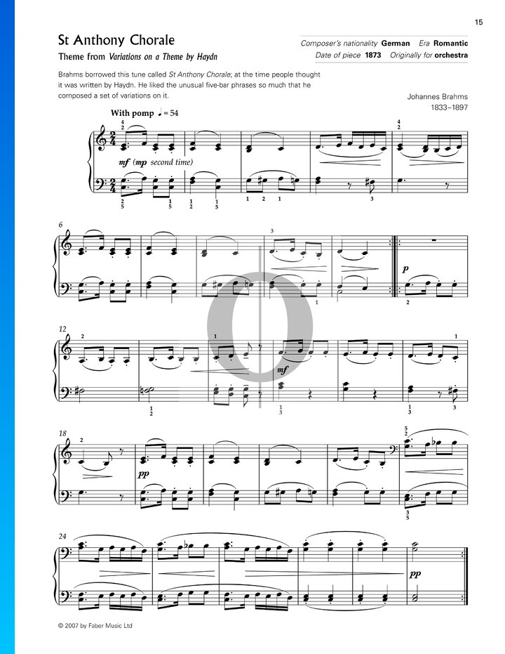 Variations On A Theme By Haydn, Op. 56a: 1. Theme, Chorale St. Antoni (Johannes Brahms) Piano ...
