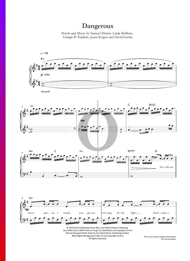 Dangerous (David Guetta) Piano Sheet Music - OKTAV