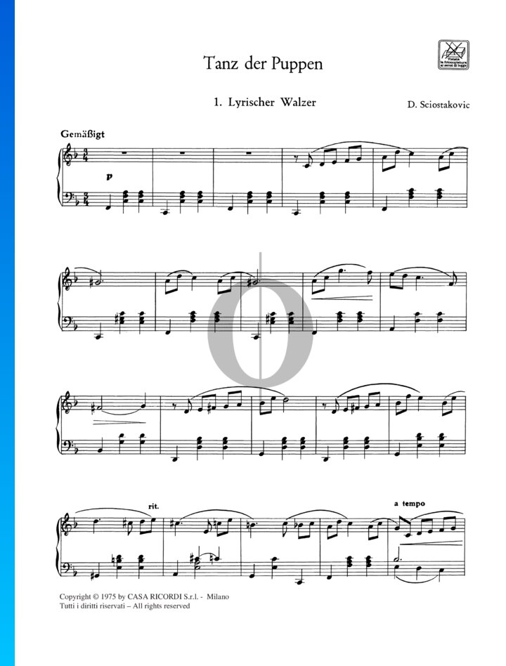 Dances Of The Dolls: 1. Lyrical Waltz (Dmitri Shostakovich) Piano Sheet ...