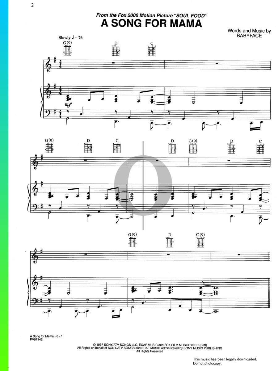 A Song For Mama Piano Sheet Music from Soul Food by Boyz II Men - OKTAV