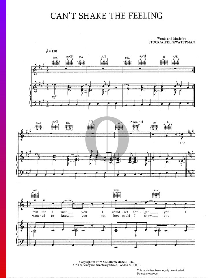 Can't Shake The Feeling (Big Fun) Piano Sheet Music - OKTAV