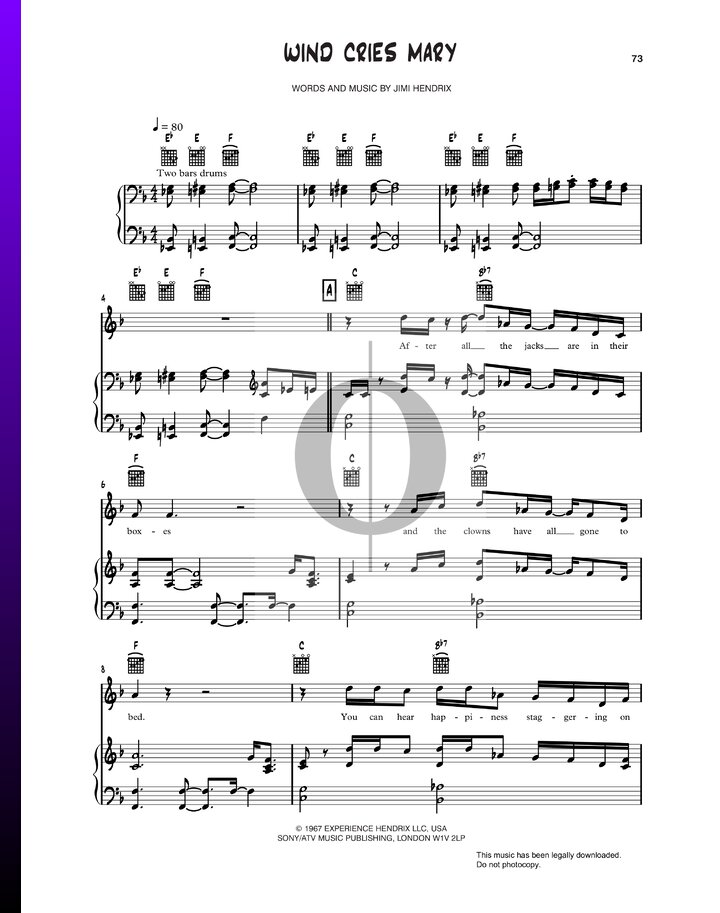 The Wind Cries Mary (Jamie Cullum) Piano Sheet Music - OKTAV