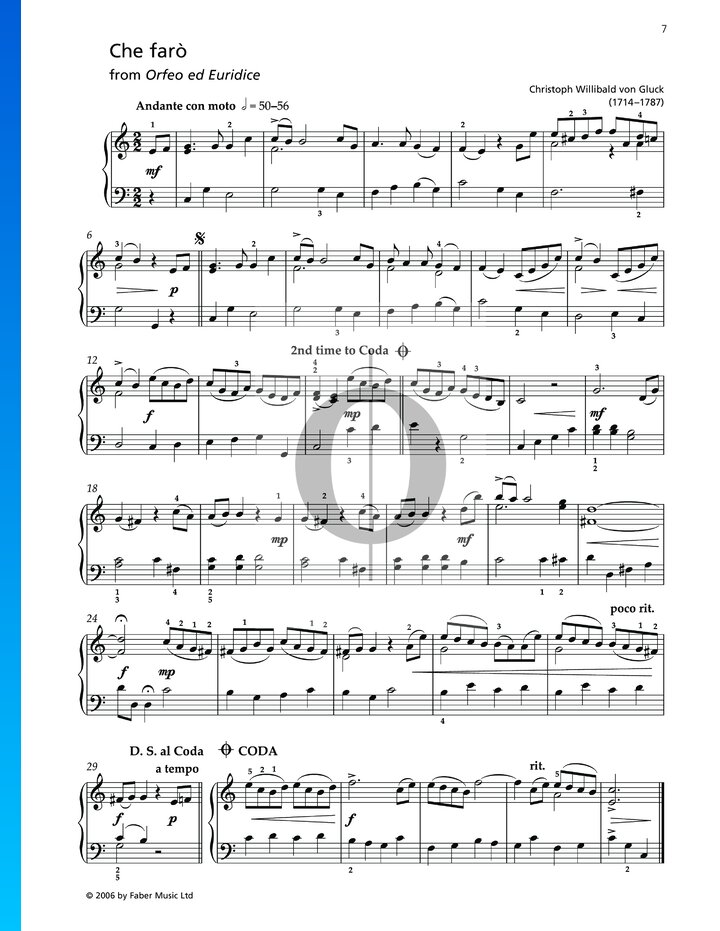 Che faró senza Euridice (Christoph Willibald von Gluck) Piano Sheet Music - OKTAV