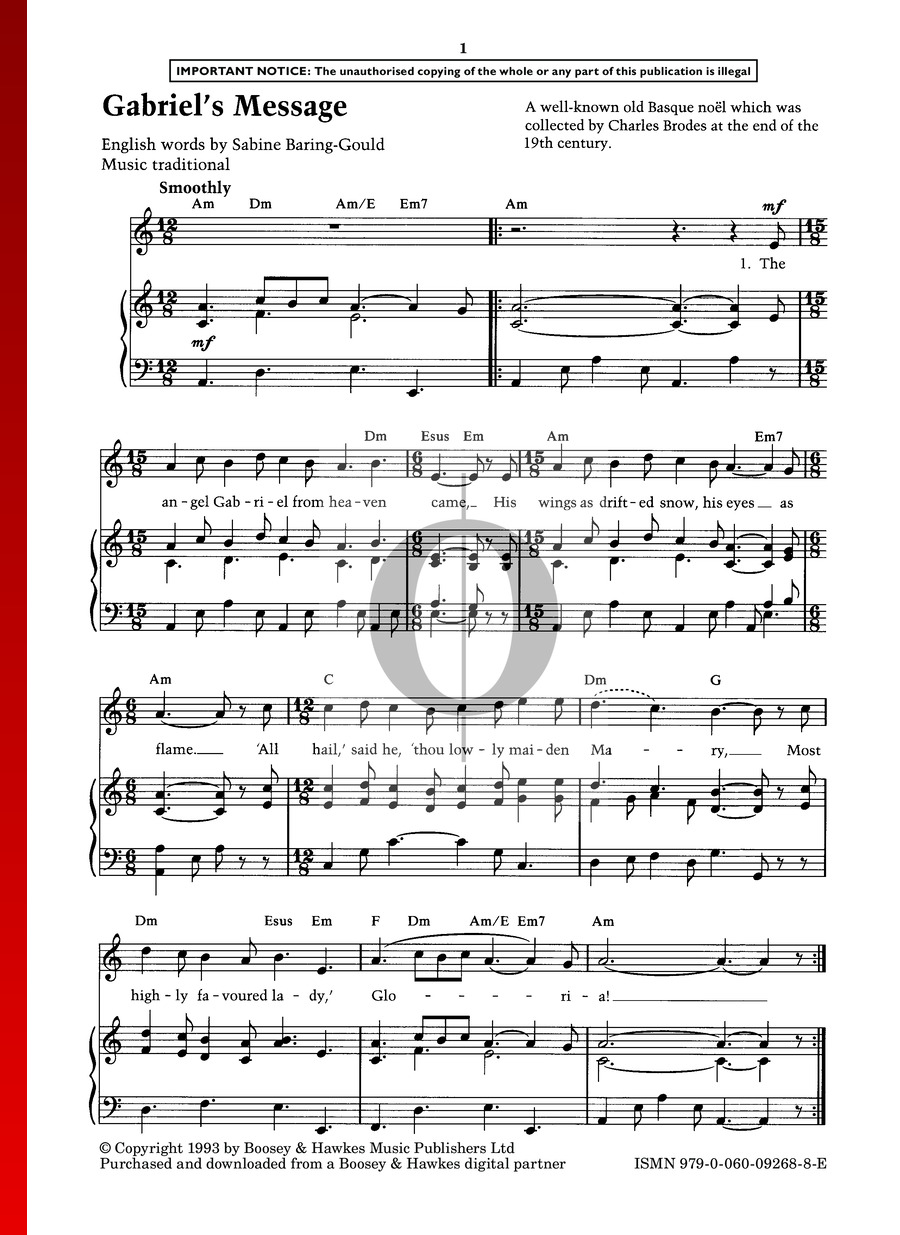 Gabriel's Message (Anonymous) Piano Sheet Music - OKTAV