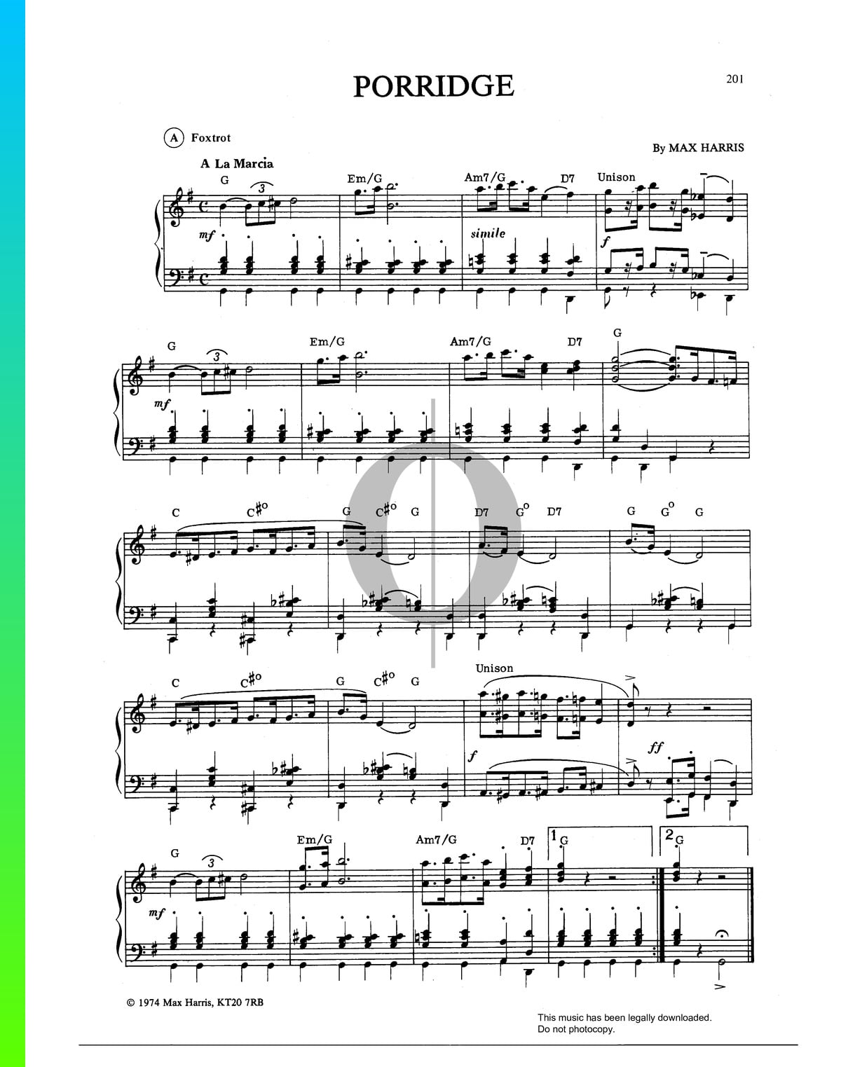 Porridge Piano Sheet Music from Porridge by Max Harris - OKTAV