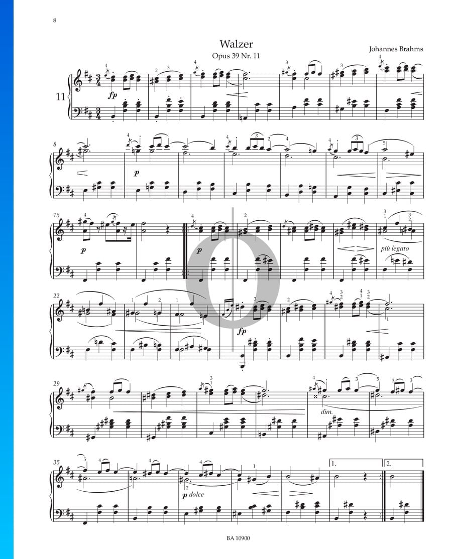 Walzer, Op. 39 Nr. 11 Klaviernoten (Johannes Brahms) - OKTAV