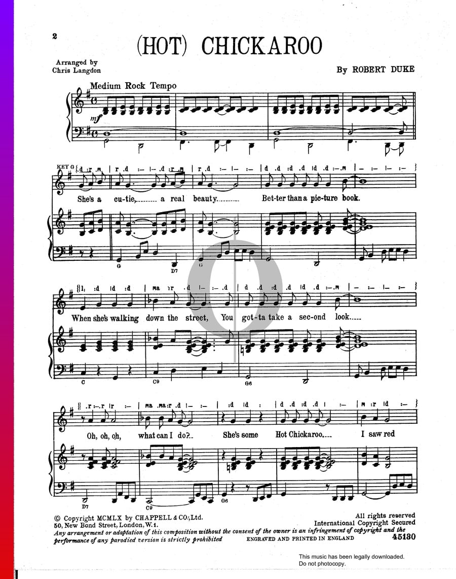 (Hot) Chickaroo (Rick Wayne) Piano Sheet Music - OKTAV