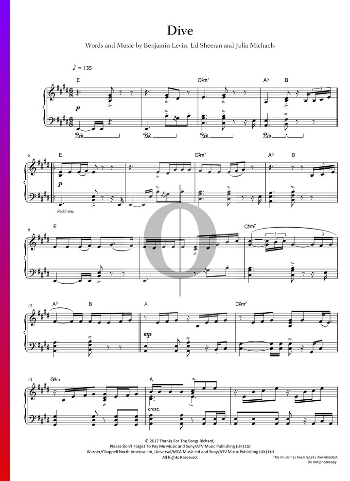 Dive (Ed Sheeran) Piano Sheet Music - OKTAV