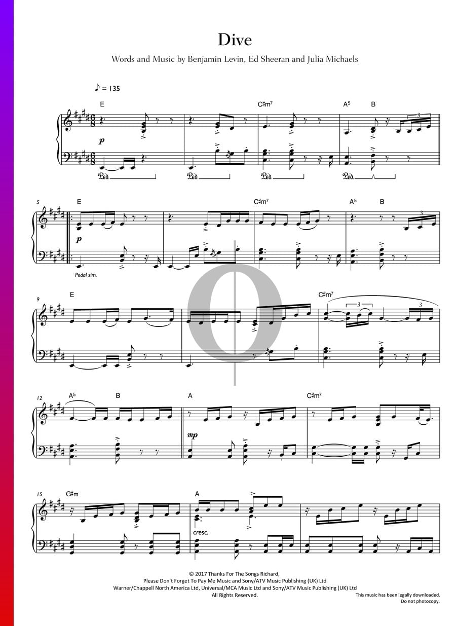 Dive (Ed Sheeran) Piano Sheet Music - OKTAV