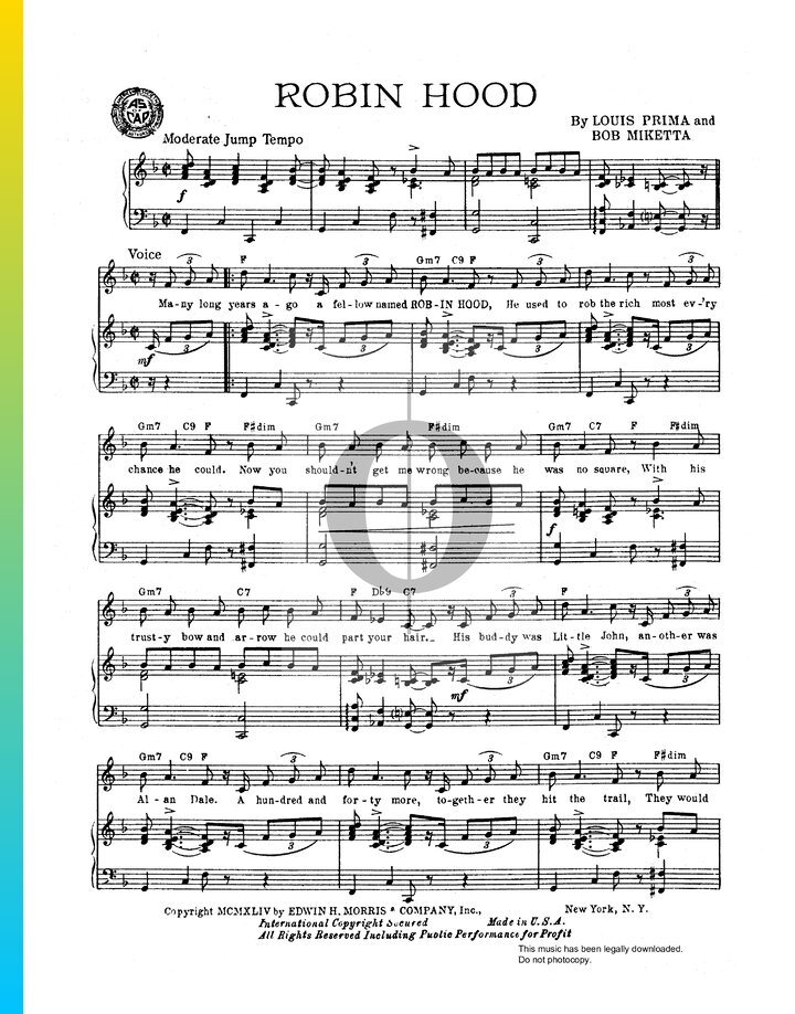Robin Hood (Louis Prima) Piano Sheet Music - OKTAV