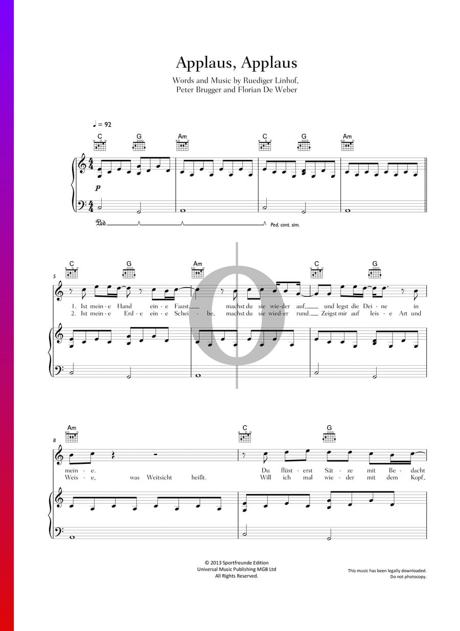 Applaus, Applaus (Sportfreunde Stiller) Piano Sheet Music - OKTAV