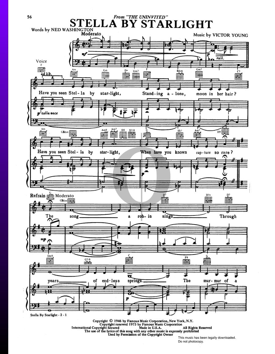 Stella By Starlight » Victor Young - Partituras de piano - OKTAV
