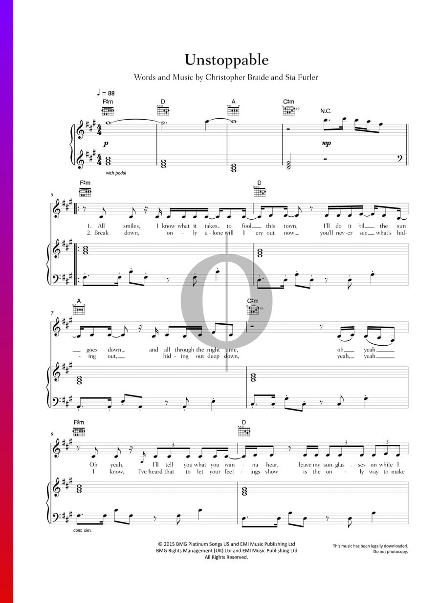 Unstoppable (Sia) Piano Sheet Music - OKTAV