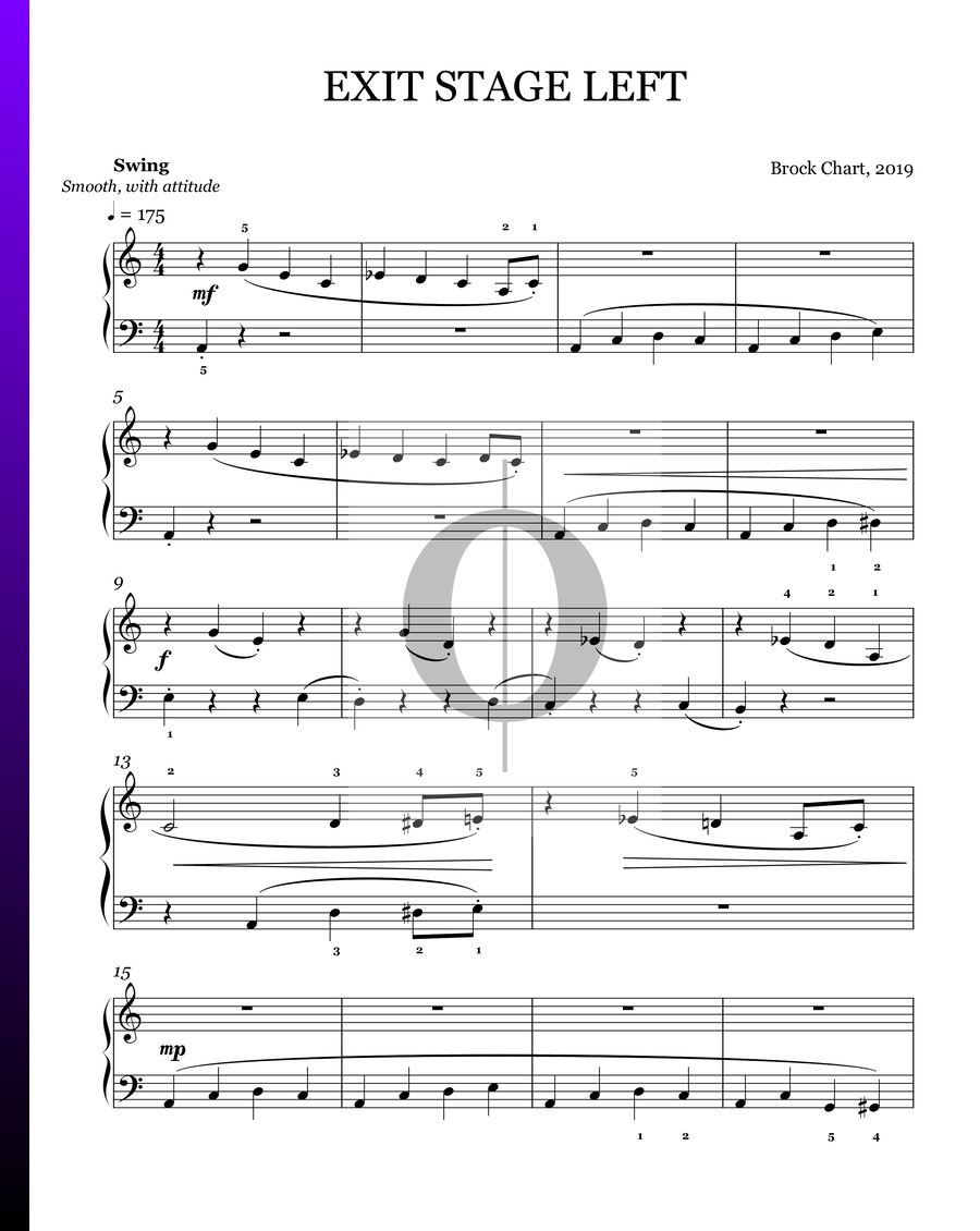 Exit Stage Left (Brock Chart) Piano Sheet Music - OKTAV