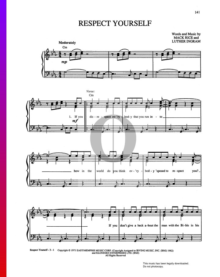 Respect Yourself (The Staple Singers) Piano Sheet Music - OKTAV