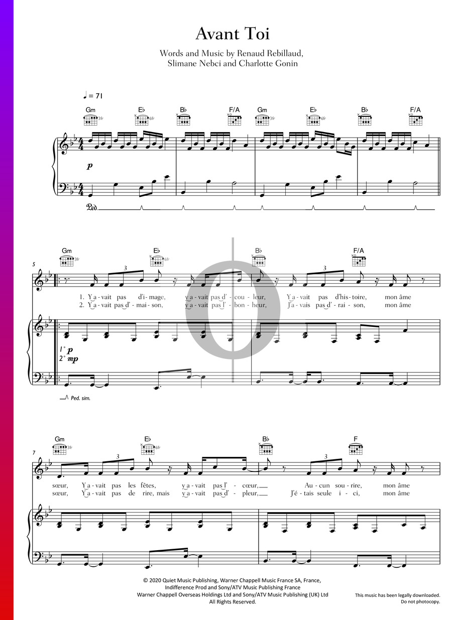 Avant Toi (Vitaa, Slimane) Piano Sheet Music - OKTAV