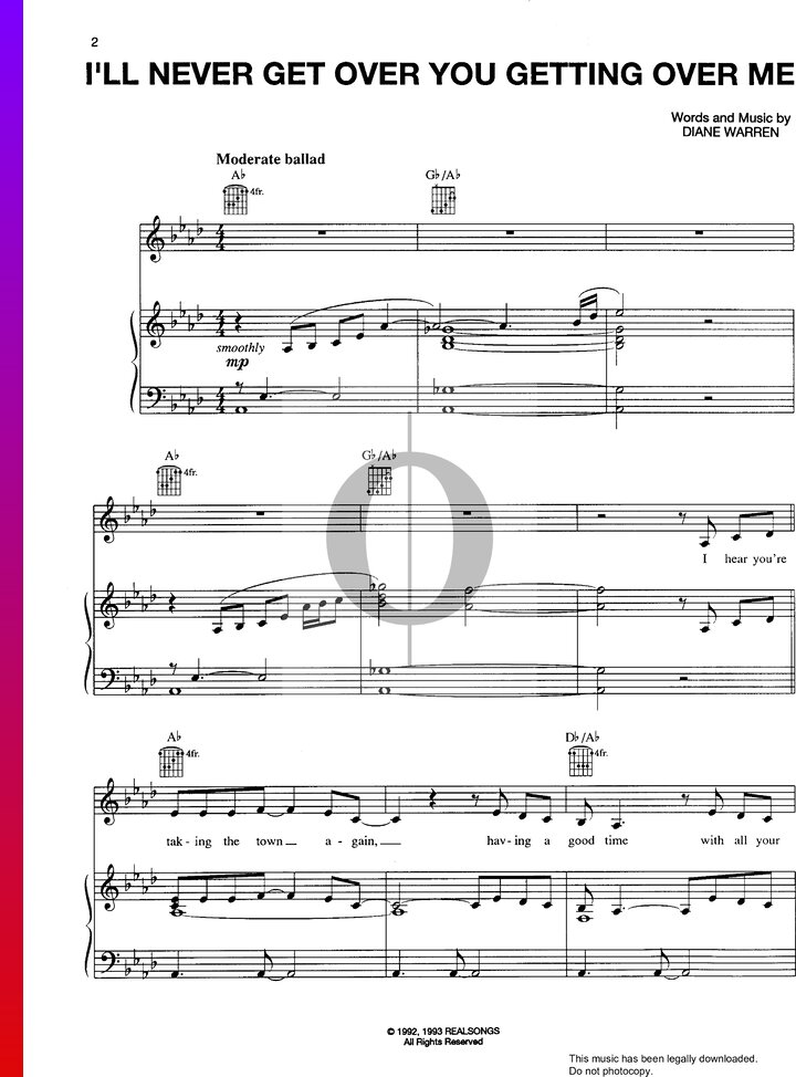 I'll Never Get Over You Getting Over Me (Exposé) Piano Sheet Music - OKTAV