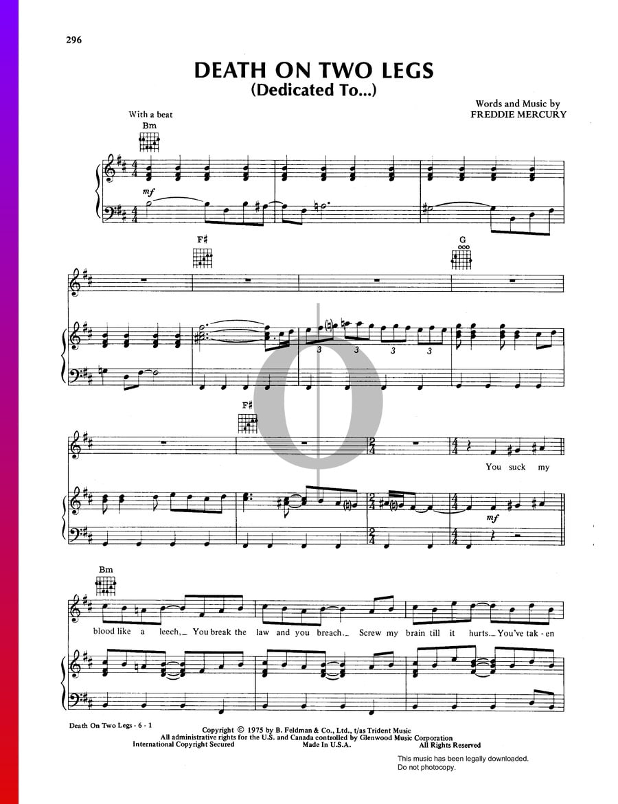 Death On Two Legs (Dedicated To...) (Queen) Piano Sheet Music - OKTAV