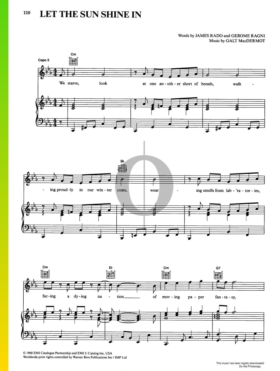 Let The Sunshine In (Galt MacDermot) Piano Sheet Music - OKTAV