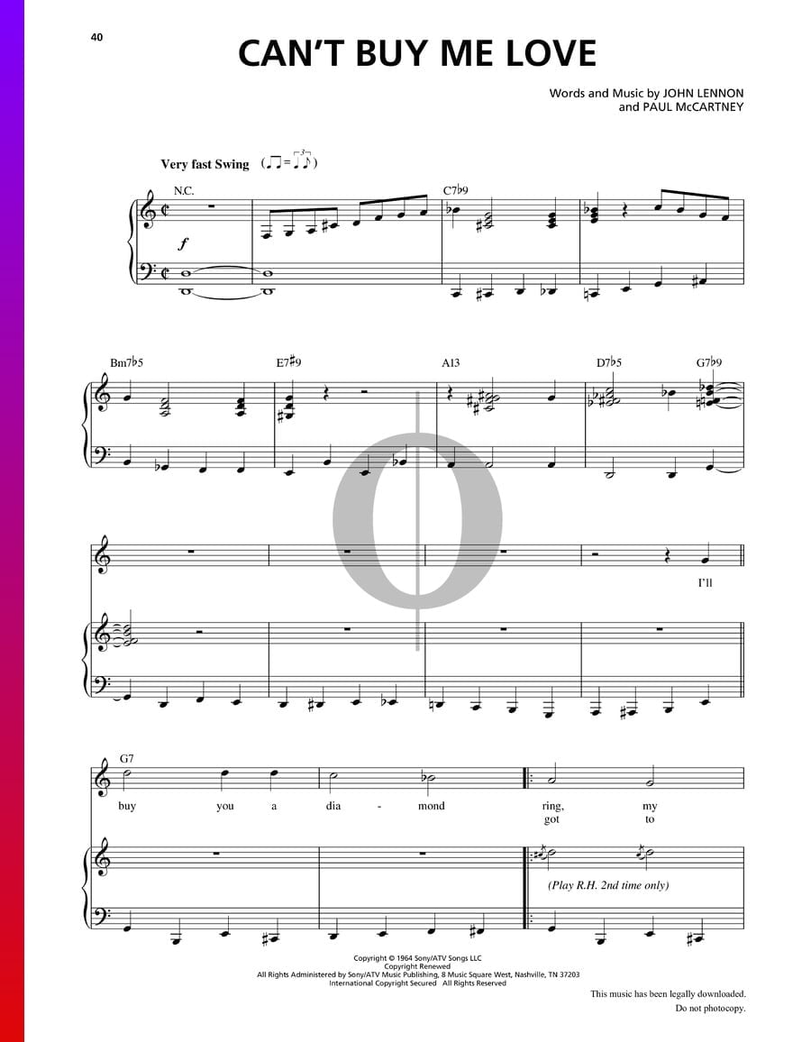 Can't Buy Me Love (The Beatles) Piano Sheet Music - OKTAV