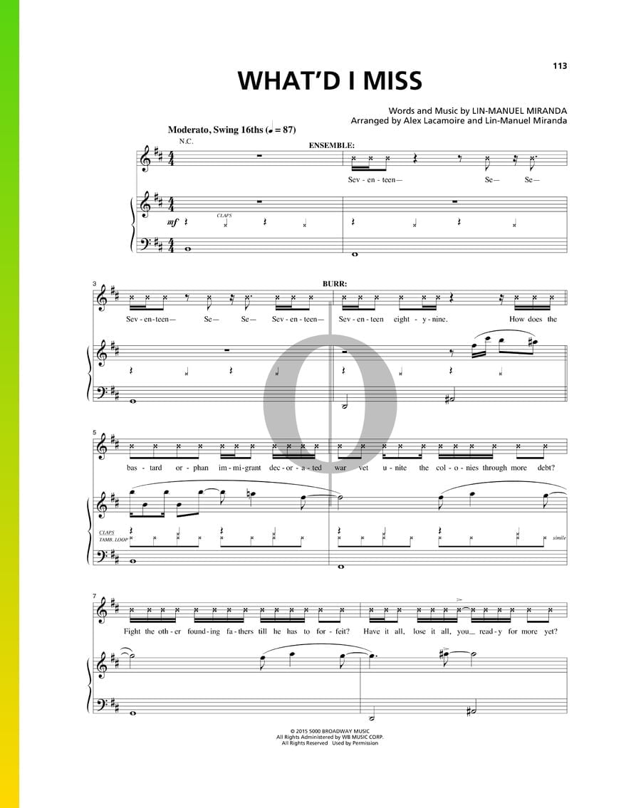 What'd I Miss (Lin-Manuel Miranda) Piano Sheet Music - OKTAV