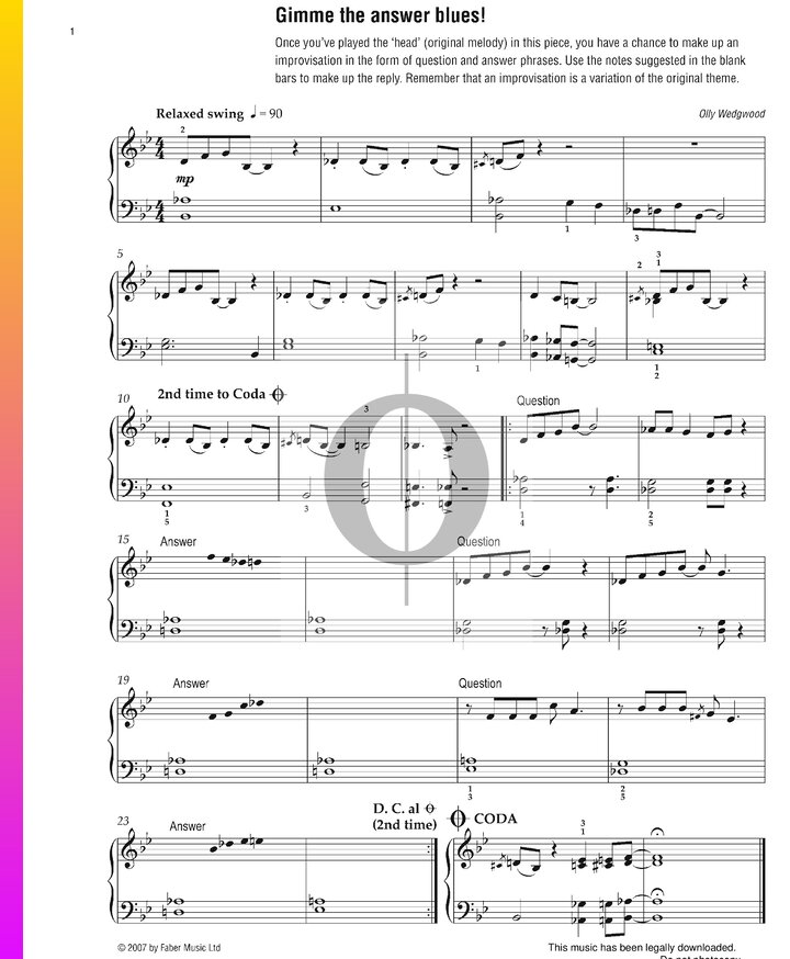 Gimme The Answer Blues (Olly Wedgwood) Piano Sheet Music - OKTAV