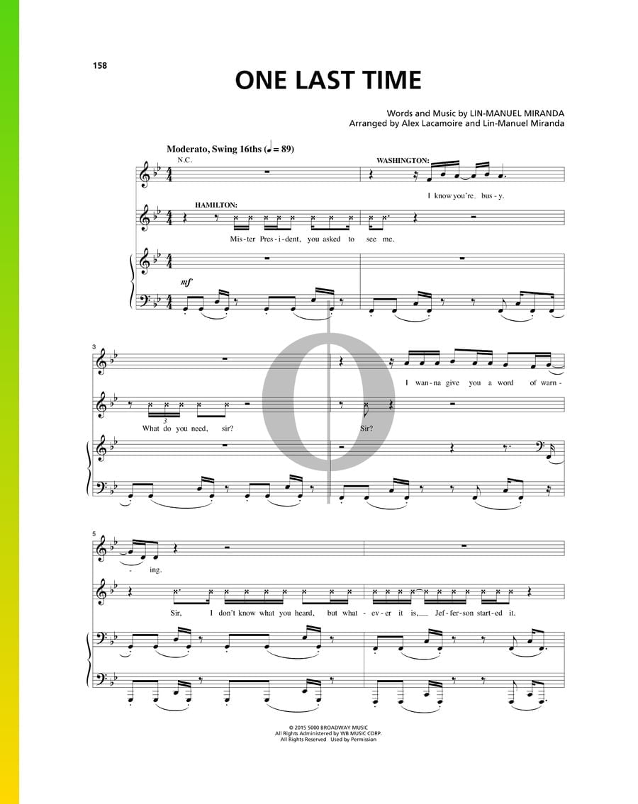 One Last Time (Lin-Manuel Miranda) Piano Sheet Music - OKTAV