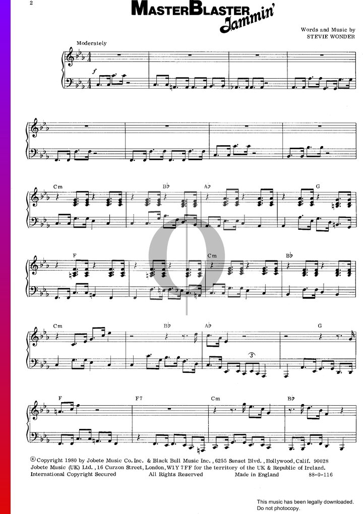 Master Blaster (Jammin') (Stevie Wonder) Piano Sheet Music - OKTAV