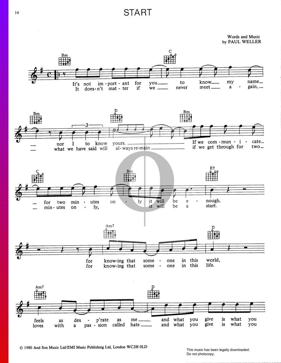 Start (The Jam) Piano Sheet Music - OKTAV