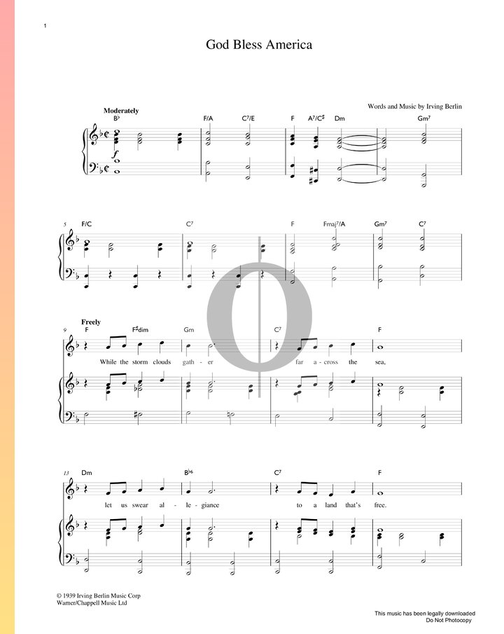God Bless America (Irving Berlin) Piano Sheet Music - OKTAV