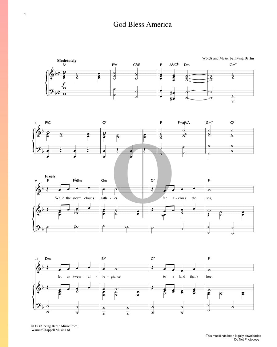 God Bless America (Irving Berlin) Piano Sheet Music - OKTAV