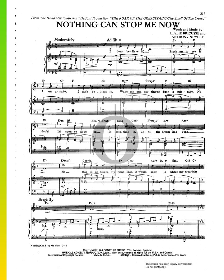 Nothing Can Stop Me Now (Leslie Bricusse, Anthony Newley) Piano Sheet ...