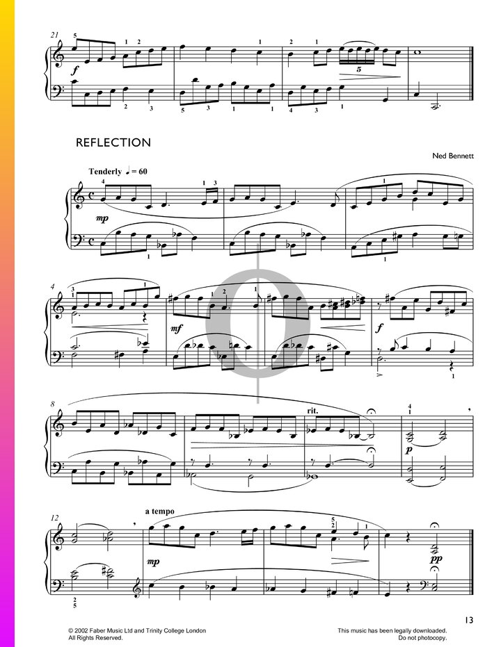 Reflection (Ned Bennett) Piano Sheet Music - OKTAV