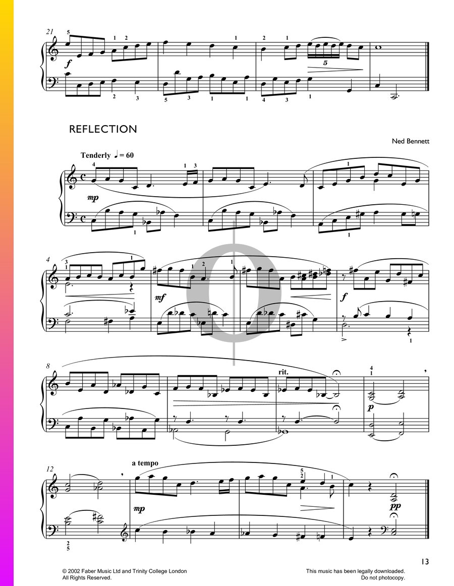 Reflection (Ned Bennett) Piano Sheet Music - OKTAV