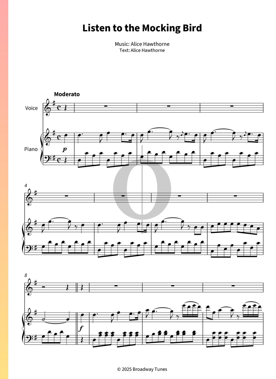 Listen to the Mocking Bird (Alice Hawthorne) Piano Sheet Music - OKTAV