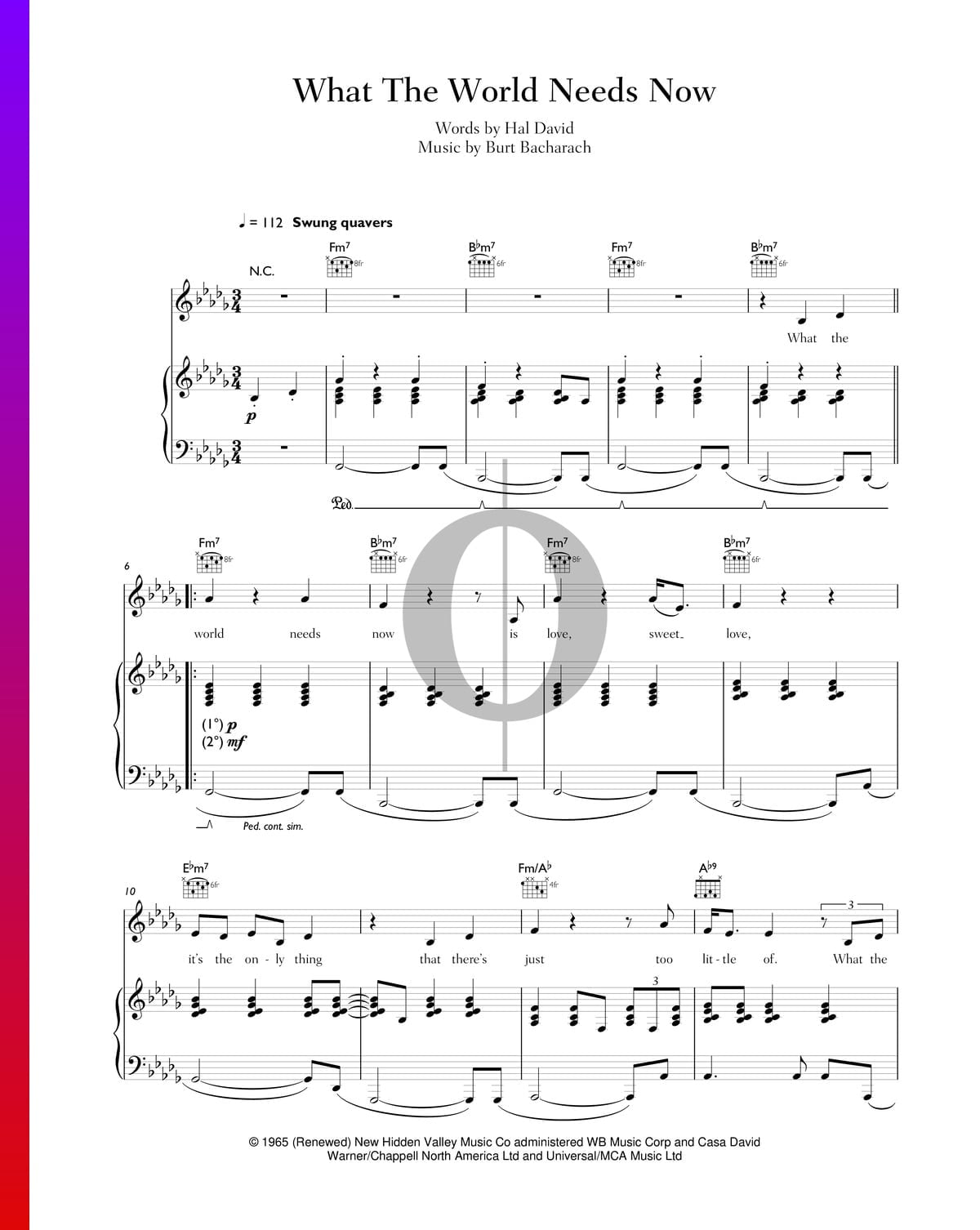 What The World Needs Now Is Love Sheet Music Piano Voice Guitar 