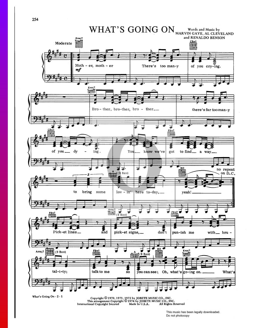 What's Going On (Marvin Gaye) Piano Sheet Music - OKTAV