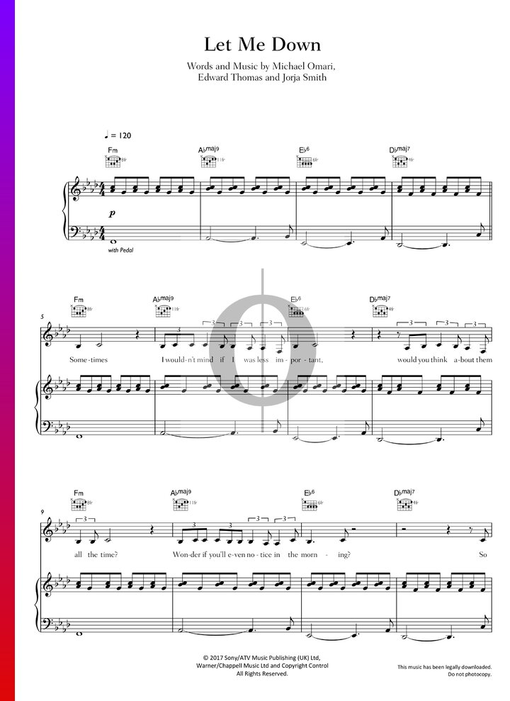 Let Me Down (Stormzy, Jorja Smith) Piano Sheet Music - OKTAV