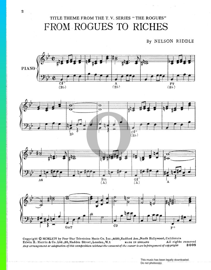 From Rogues To Riches Piano Sheet Music from The Rogues by Nelson ...