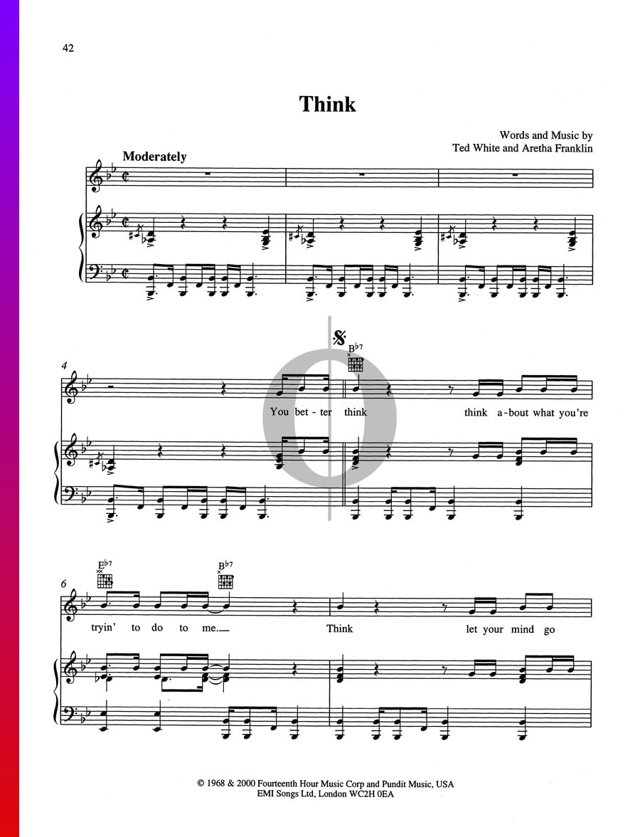 Think (Aretha Franklin) Piano Sheet Music - OKTAV