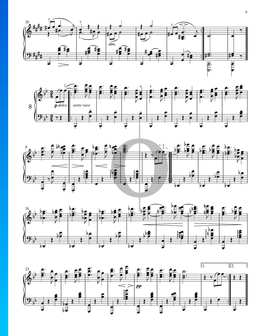 Waltz, Op. 39 No. 8 (Johannes Brahms) Piano Sheet Music - OKTAV