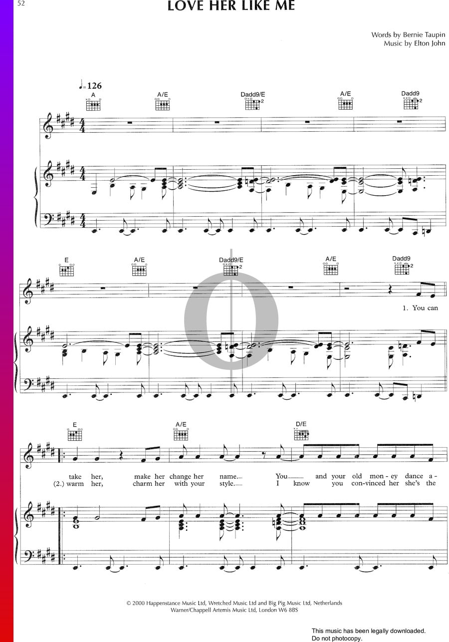 Love Her Like Me (Elton John) Piano Sheet Music - OKTAV