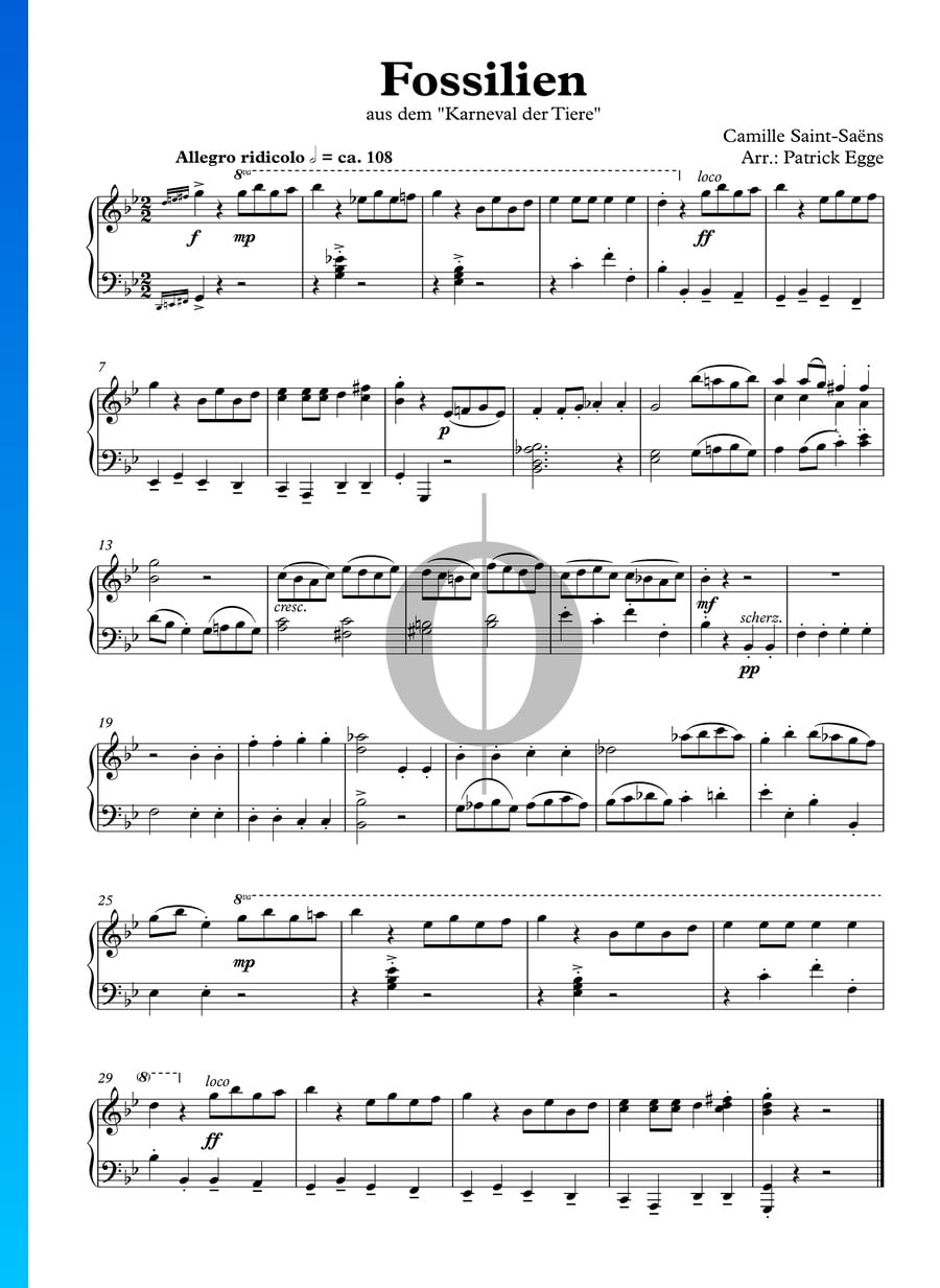 The Carnival Of The Animals: Fossils (Camille Saint-Saëns) Piano Sheet ...