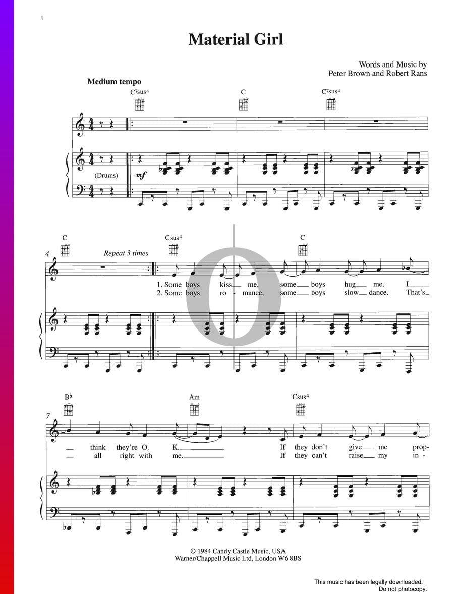 Material Girl (Madonna) Piano Sheet Music - OKTAV