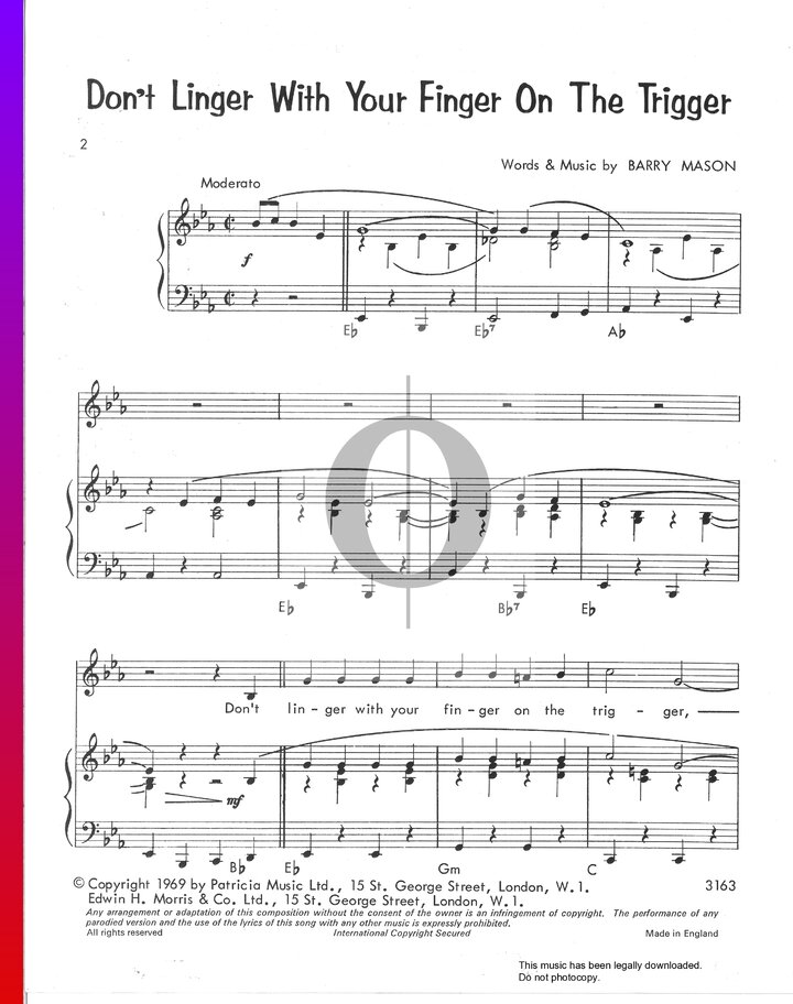 Don't Linger With Your Finger On The Trigger (Les Reed) Piano Sheet ...