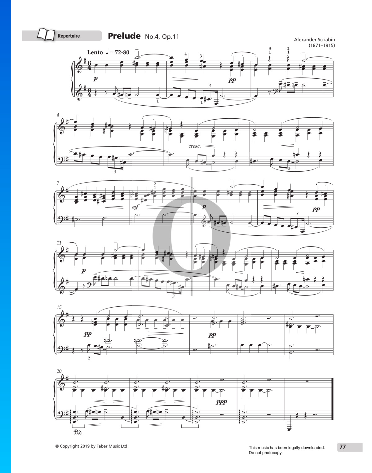 Prelude Op.11 No.4 (Alexander Scriabin) Piano Sheet Music - OKTAV