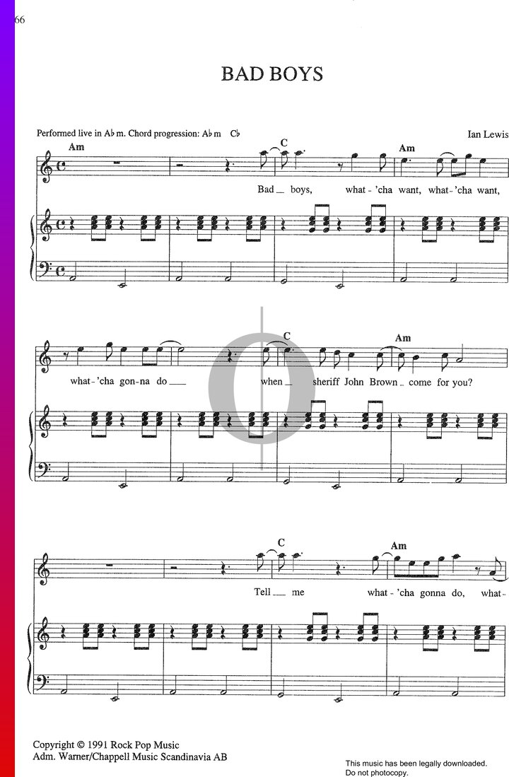 Bad Boys (Inner Circle) Piano Sheet Music - OKTAV
