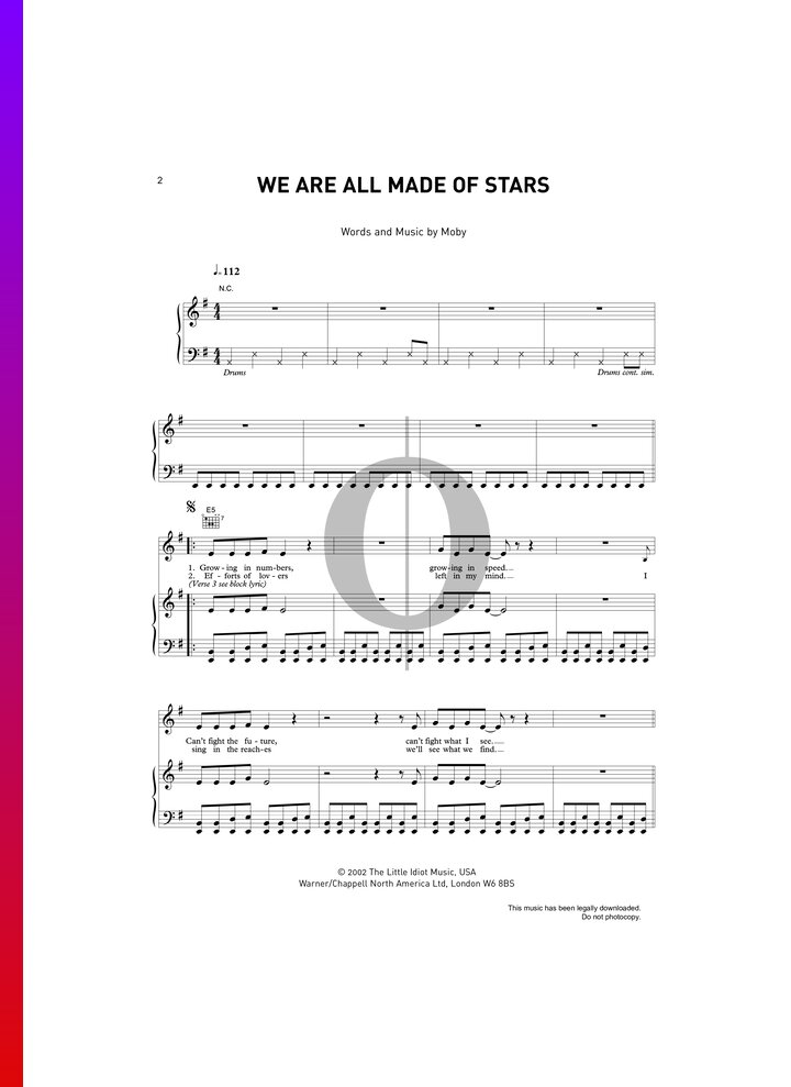 We Are All Made Of Stars (Moby) Piano Sheet Music - OKTAV