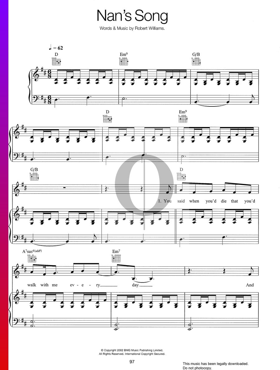 Nan's Song (Robbie Williams) Piano Sheet Music - OKTAV